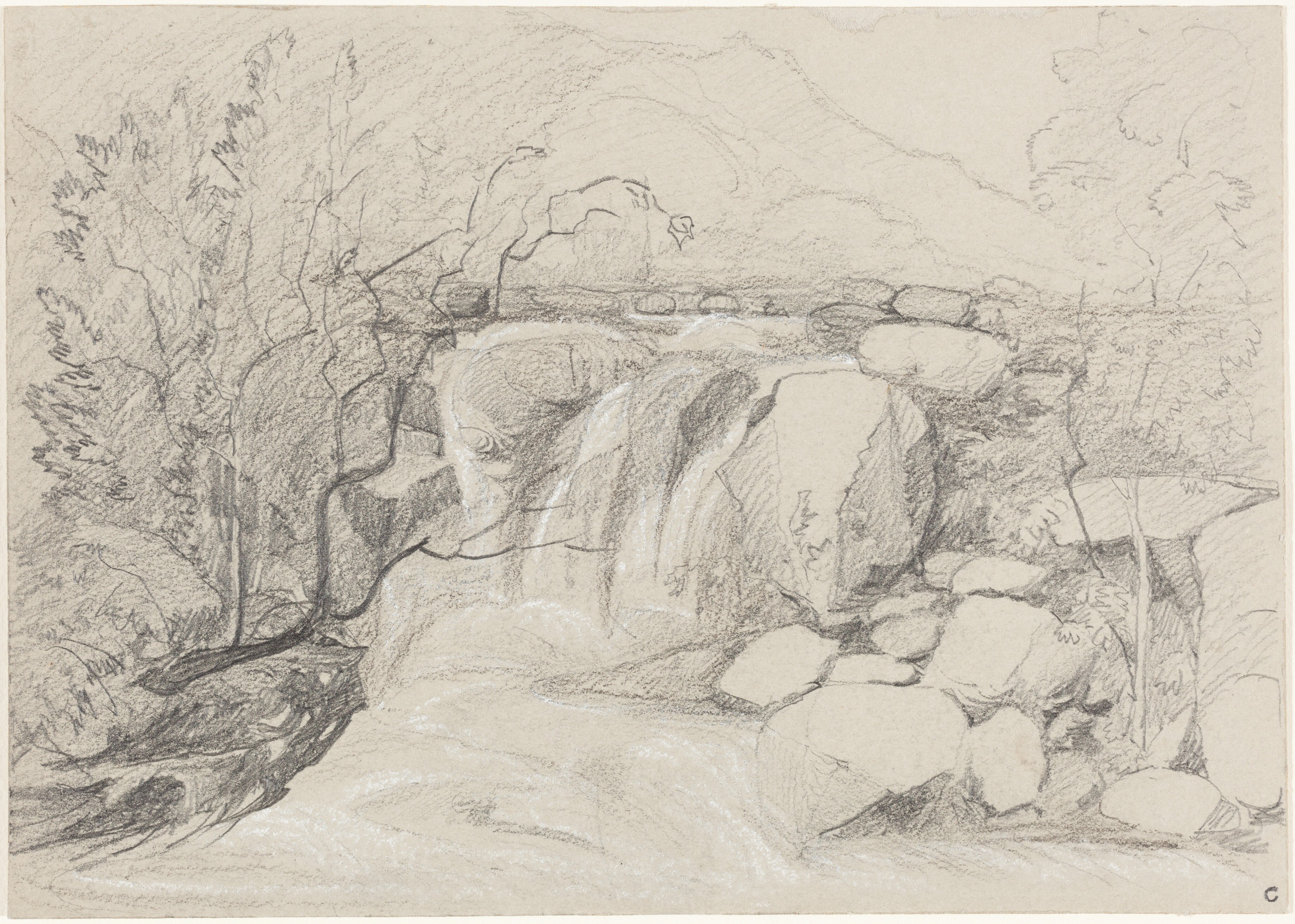 Waterfall with Rocks by John Sell Cotman