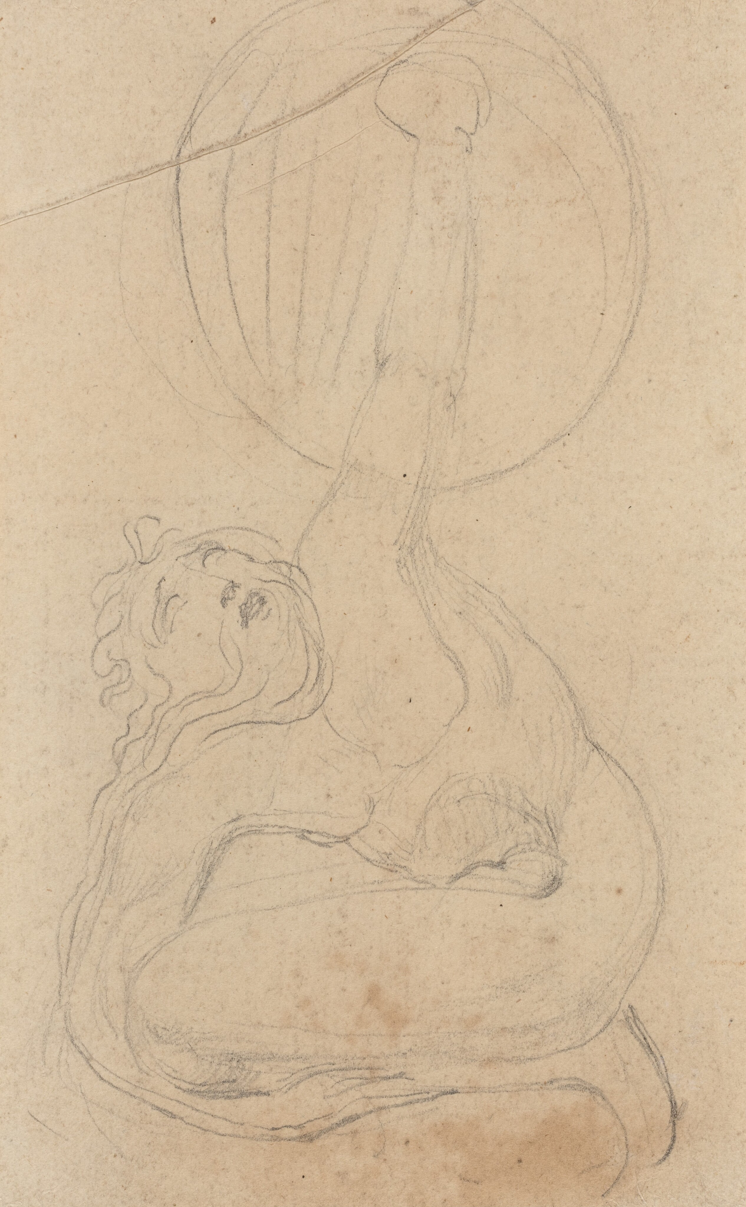 A Crouching Figure Holding a Shield [verso] by William Blake