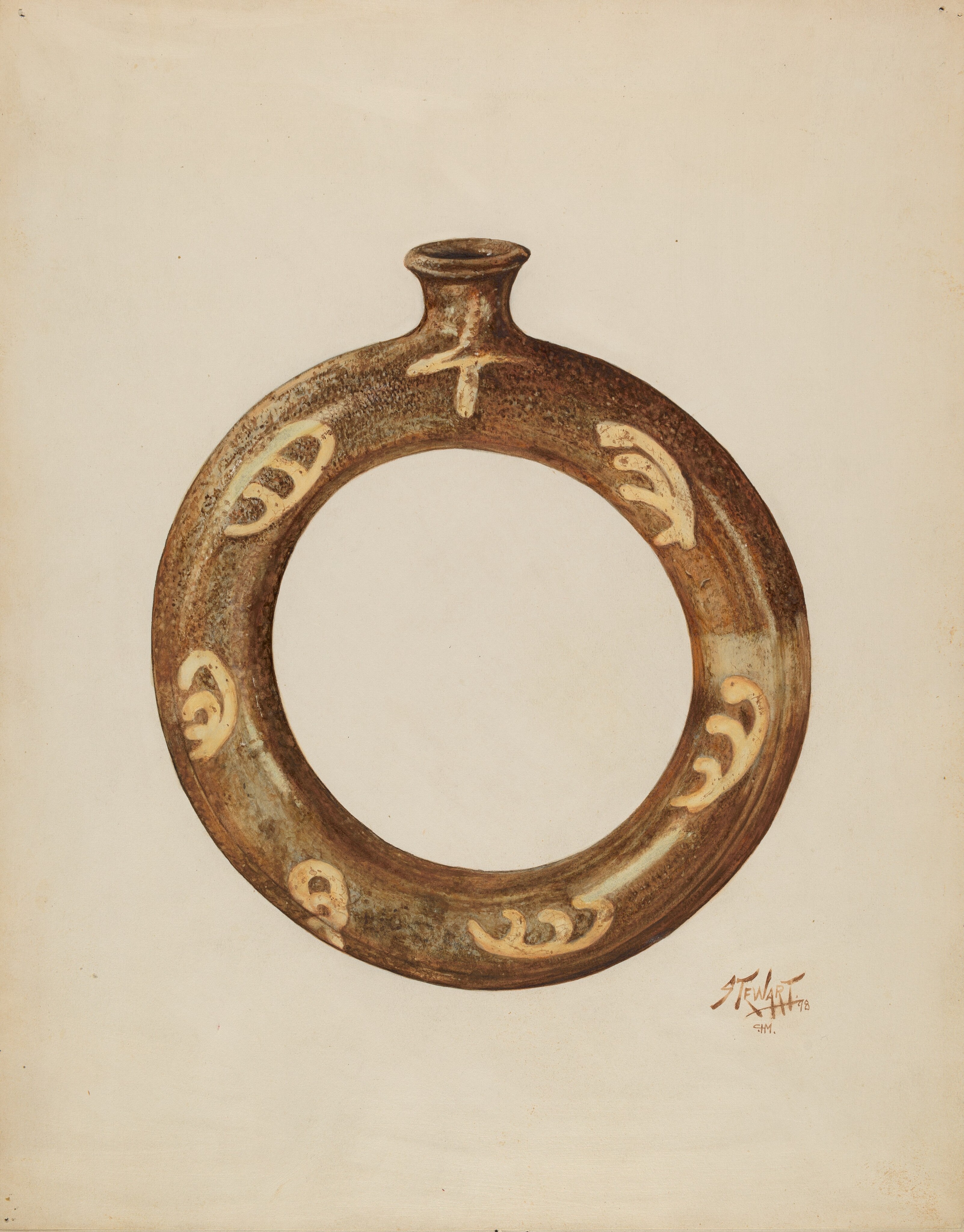Ring-shaped Pottery Bottle by Claude Marshall, Arthur Stewart
